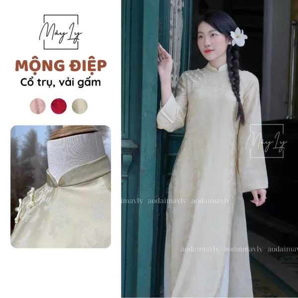 Áo Dài Tết 2.026 Mộng Điệp Gấm Cao Cấp - Cổ Trụ Thanh Lịch, Dáng Dài ...