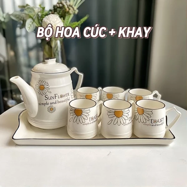 Bộ Ấm Trà Sứ 6 Chén Họa Tiết Hoa Cúc - Giảm 25% Chỉ 325.000 Vnđ - Đặt ...