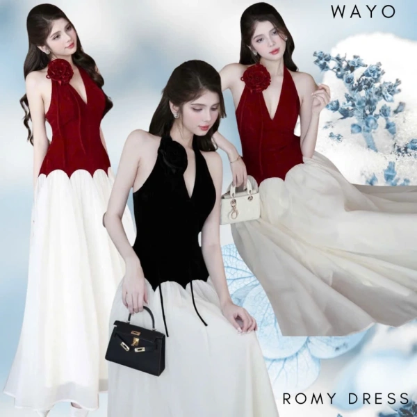 Đầm Noel Tết Sang Trọng - Đầm WAYO Nhung Phối Tơ Đính Hoa Giảm Giá Chỉ ...