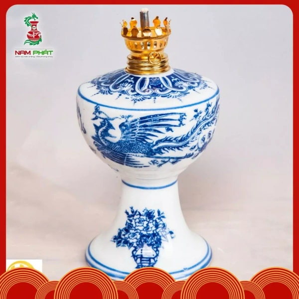 Đèn dầu long phụng màu chàm - Thiết kế sang trọng, ánh sáng ấm áp, giá ...