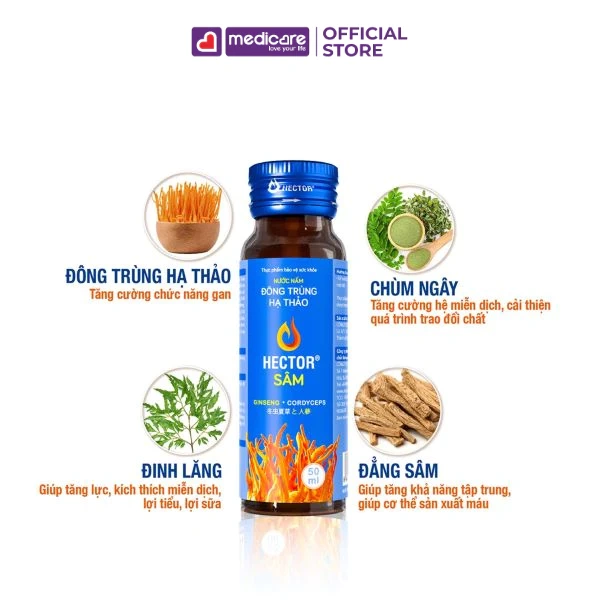 Nước Uống HECTOR Sâm & Nấm Đông Trùng Hạ Thảo - Hộp 10 chai, sức đề ...
