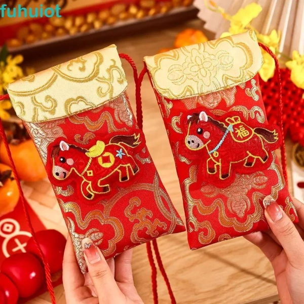 Phong bì đỏ vải FUHUIOT Túi tiền may mắn 2.026 Năm Ngựa, gói màu đỏ lời ...