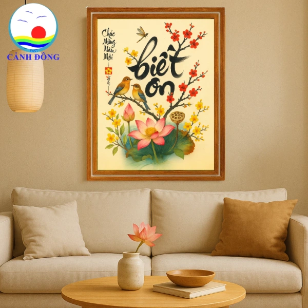 Tranh Tết Thư Pháp Chữ Biết Ơn Cảnh Đông Trang Trí Nhà Cửa Quà Tặng Ý ...