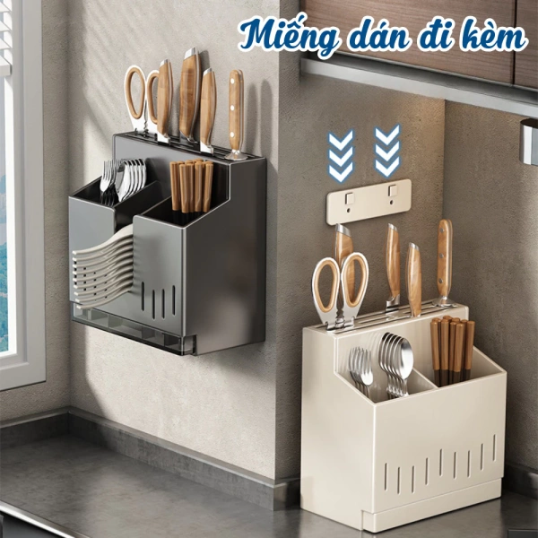 Không cần khoan, kệ dao kéo gắn tường đã làm bếp gọn gàng hơn bao giờ ...